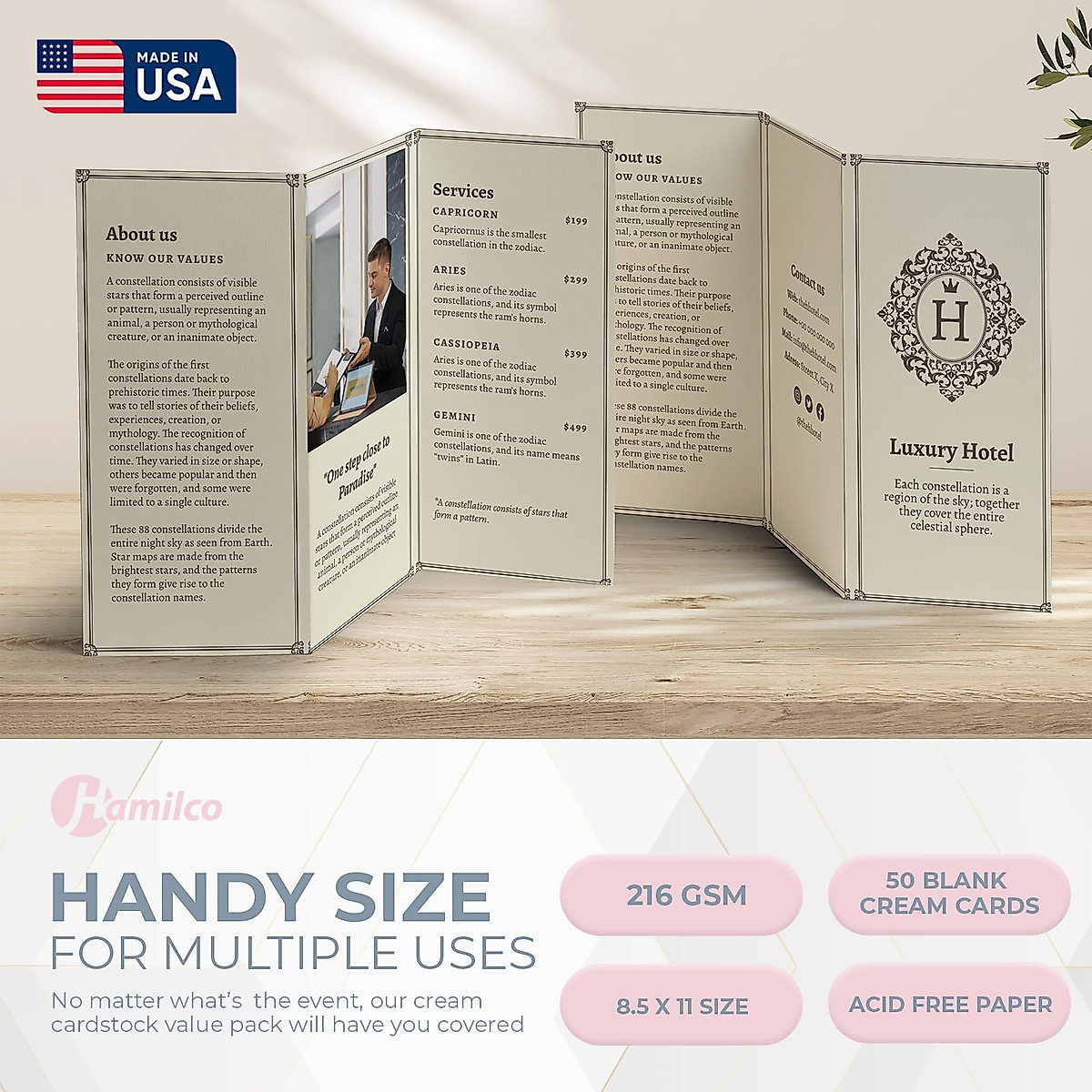 Hamilco Cream Colored Cardstock Thick Paper - 8 1/2 x 11" Heavy Weight 80 lb Cover Card Stock for Printer - 50 Pack