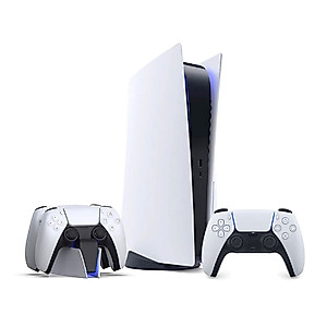 PS5 Controller Charging Station with Blue Light Bar, Fast Charging Type-C for Playstation 5 DualSense Controllers Charging (White)