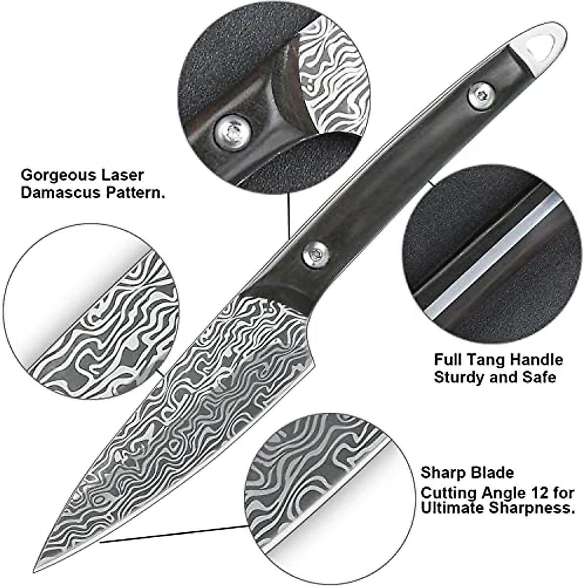 WILDMOK Fruit Knife 3.3 Inch Laser Pattern Kitchen Knife Stainless Steel Fruit and Vegetable Cutting Carving Knives with Leather Case (3.3 Inch Paring knife)