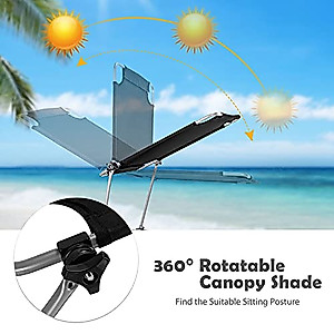 Goplus Lounge Chaise Chair, Foldable 5-Position Adjustable Tanning Sun Bating Chair w/ 360°Canopy & Side Pocket, Outdoor Beach Recliner for Garden Yard Pool Side (1, Black)