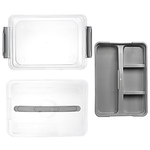 Yesland Stack & Carry Box with Removable Tray, 16 x 11 x 6.5 Inch Plastic Art Supply Storage Organizer Craft Storage Containers with Handle, Portable Organizer Bin for Stationery Sewing Jewelry, Grey