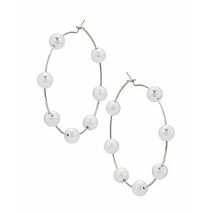 Large Hoops Circle Pearls Earrings 60mm90mmPmm Super Huge Gold Silver Thin Dangle earrings Elegant Women Wedding Jewelry-60mm Silver