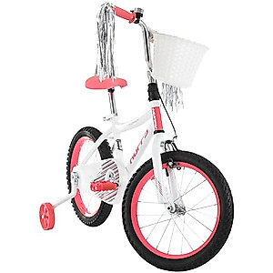 Huffy Zazzle 16" Kids Bike, Ideal for Ages 3 to 5 Years Old, Front Basket, Shimmering Streamers, Removable Training Wheels, Fun and Playful Design, Designed for Growth, Quick Connect Assembly, White