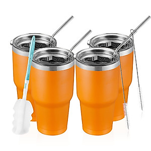 COMOOO 30oz Tumbler Stainless Steel Insulated Tumbler with Lid Double Wall Vacuum Coffee Cup Large Travel Mug for Hot and Cold Drinks, Home, Office, School,Party (Orange, 4 Pack)