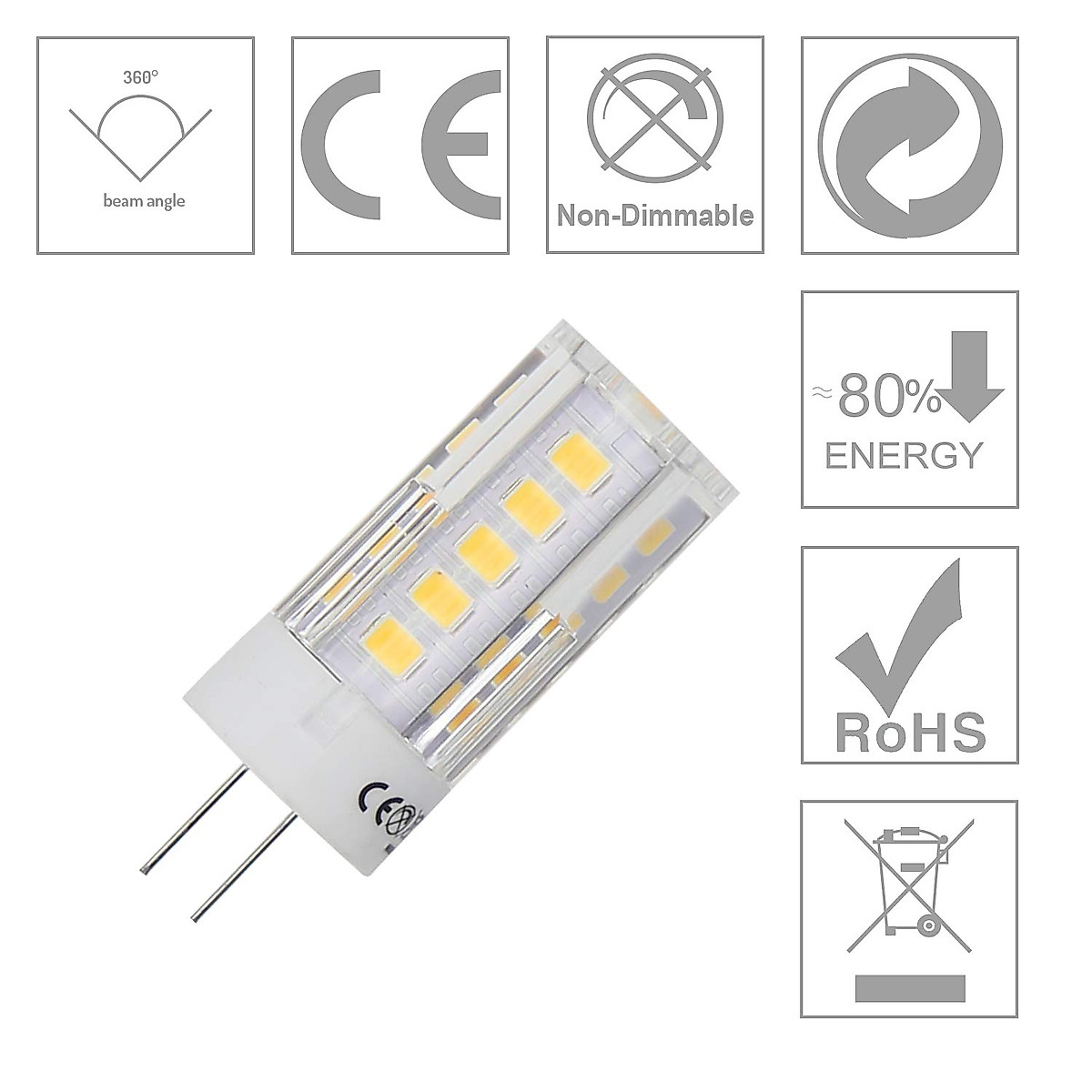 Lumina Lighting® G4 3W LED Bulb (10 Pack) 3W Bi-Pin LED Light Bulb Landscape Light Bulb, NonDimmable, Shatterproof, Dustproof - AC/DC 12 Volt 3000K Warm White, 270 Lumens | G4 3W LED