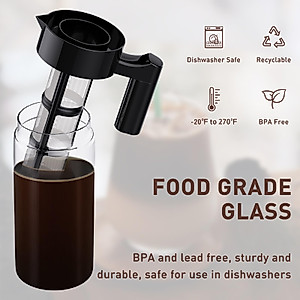 Cold Brew Coffee Maker Pitcher - 40 Oz Glass Ice Coffee Spout Jug with Filter for Iced Tea, Cold Brewed Coffee Maker, Black