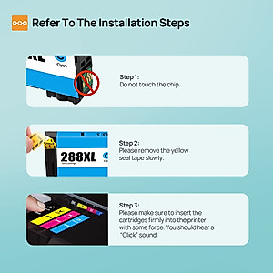 288XL Ink Cartridges Combo Pack, 288 XL T288 Ink High Capacity Remanufactured Ink Cartridge Replacement for Epson 288XL Ink Cartridges use with Epson XP-440 XP-446 XP-330 XP-340 XP-430 Printer, 4 Pack