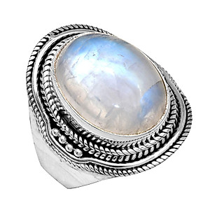 YoTreasure 12x16 MM Moonstone Chunky Ring .925 Sterling Silver
