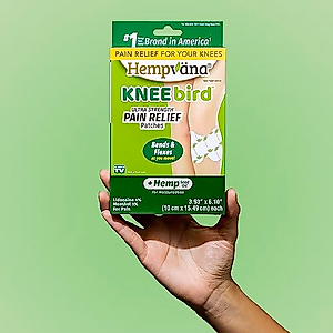 Hempvana Knee Bird Knee Relief Patch, FDA-Listed Doctor-Designed, AS-SEEN-ON-TV, Cool Numb Hemp Triple Action Technology Up to 8 Hours of Relief, Ergonomic Knee Design, Bends & Flexes When You Move