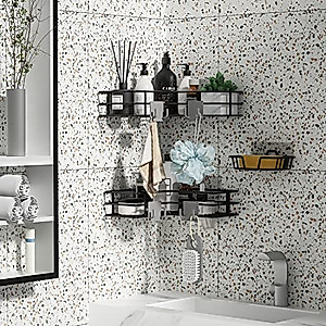 Innoshopp Corner Shower Caddy 3 Pack Adhesive Shower Organizer Basket Rack with 4 Hooks And Soap Holder Rust Proof Bathroom Shelf Shampoo Holder Wall Mounted Shower Shelves for Bathroom Storage