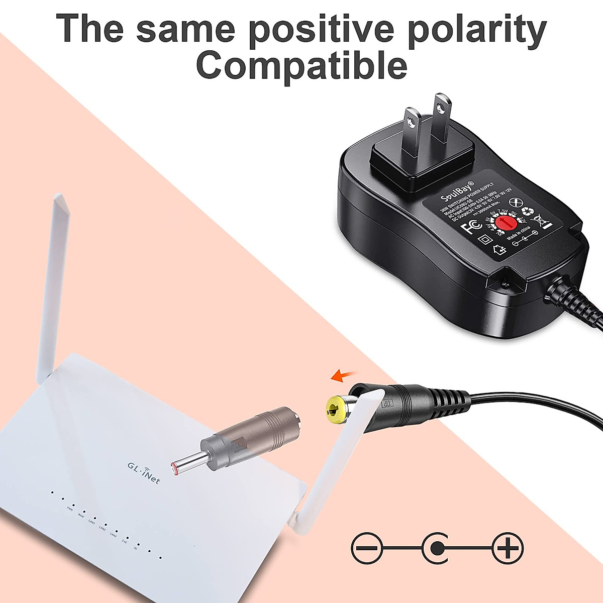 SoulBay 36W Universal AC Adapter 3V 4.5V 5V 6V 7.5V 9V 12V Multi Voltage Switching DC Power Supply Transformer with 8 Adapters for Household Electronics, 3000mA Max