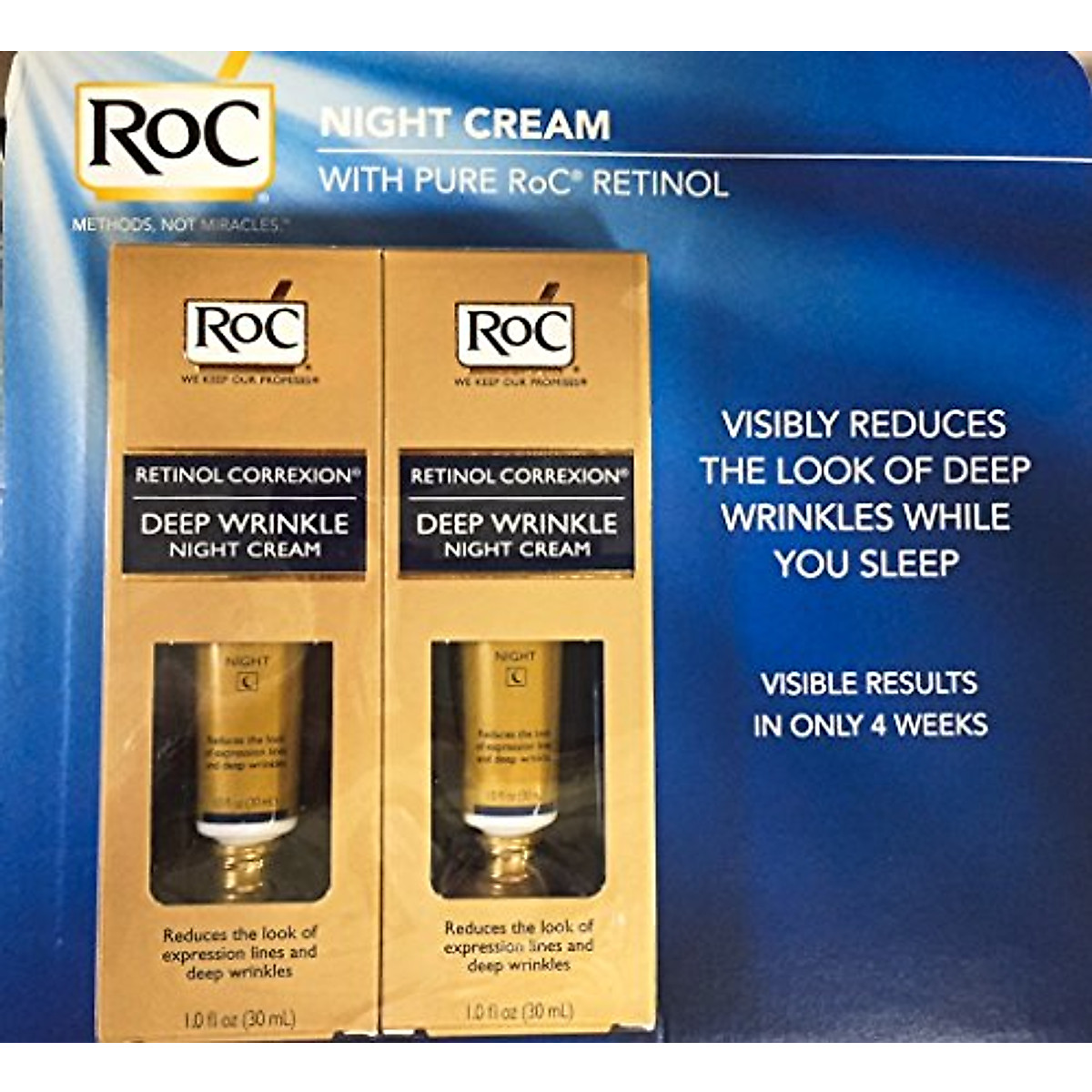 ROC Deep Wrinkle Night Cream Double Pack - New Larger Size 10% MORE!! , 1 Fl Oz (Pack of 2)