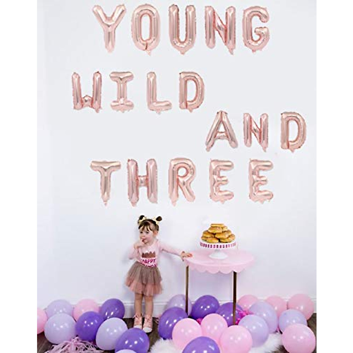 JeVenis Young Wild and Three Balloon Young Wild and Three Banner Young Wild and Three Decorations for Girl Third Birthday Decorations 3 Year Old Birthday Decor 3rd Birthday Balloon