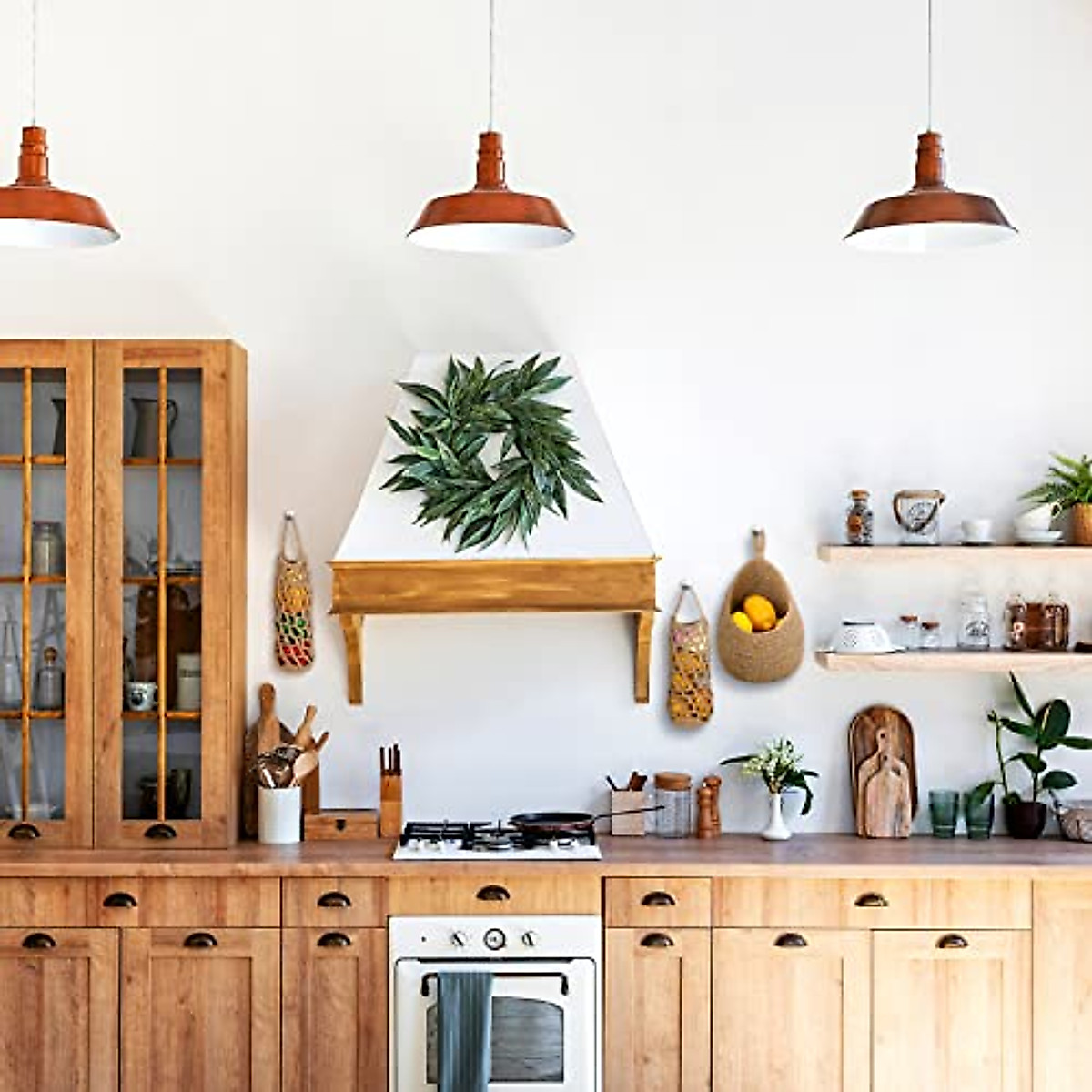 4 Pcs Jute Hanging Fruit Baskets for Kitchen Boho Hanging Wall Basket Handwoven Potato Garlic Onion Pantry Storage Baskets for Kitchen Wall Home Restaurant Vegetable Holder (Khaki, Classic Style)