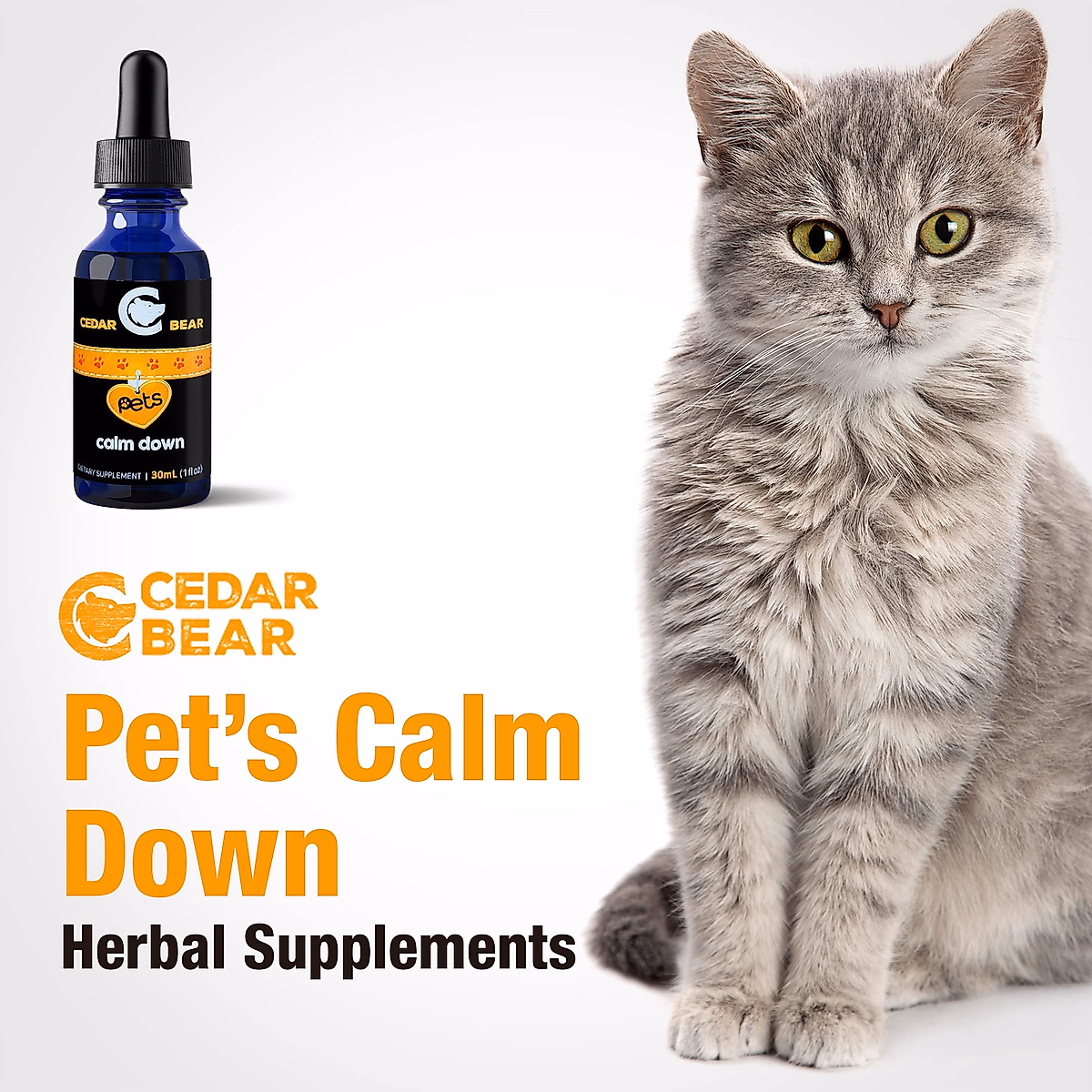 Cedar Bear - Pet’s Calm Down - All-Natural Dog Supplement for Stress Relief, Alcohol-Free Cat Calming Products, Also for Birds & Exotic Pets, 1 fl oz/30 ml