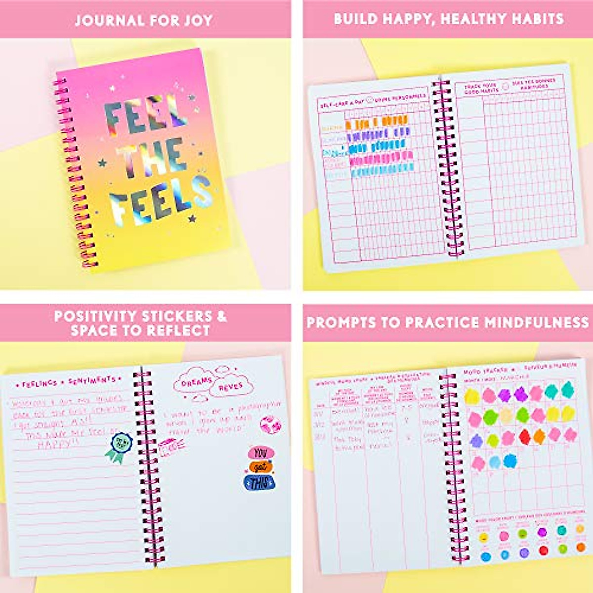 Just My Style MoodJoy Happi Birdi Happiness Beauty Set by Horizon Group USA, Mood-Boosting Wellness Kit, Self-Care Kit, Mindfulness Journal, Facial Sheet Mask, Body Mist Spray, Clean Beauty Products