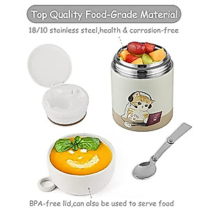 Funkrin 16oz Thermos for Hot Food, Stainless Steel Lunch Box for Kids Adults, Insulated Food Jar with Folding Spoon, Vacuum Leak Proof Soup Container for Hot & Cold Food