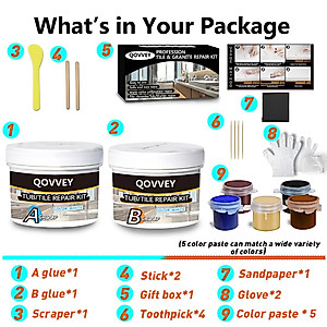 Tile & Fiberglass Quartz Countertop Repair Kit (Color Match), Granite & Tub Repair Kit, 4 oz Porcelain Sink Mable Chip Repair Kit for Cracks Chips Dents Holes Almond Biscuit Bone (Multicolored)