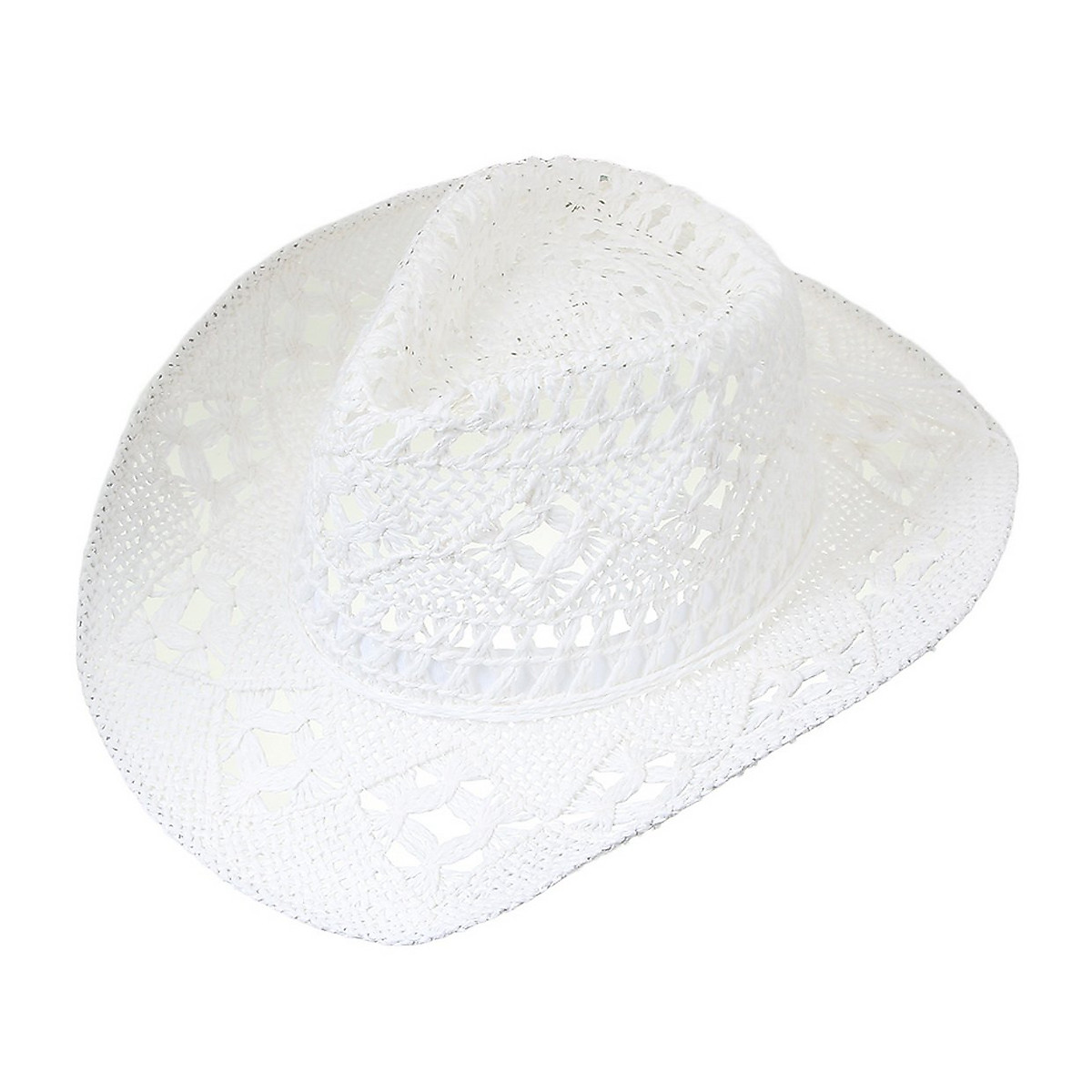 EOZY Men & Women's Summer Cowboy Cowgirl Straw Hat Hollow Out Woven Roll Up Wide Brim Hat/White