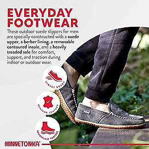 Minnetonka Men's Tilden Moccasin Suede Indoor and Outdoor Slippers, Grey, 9.5 M US