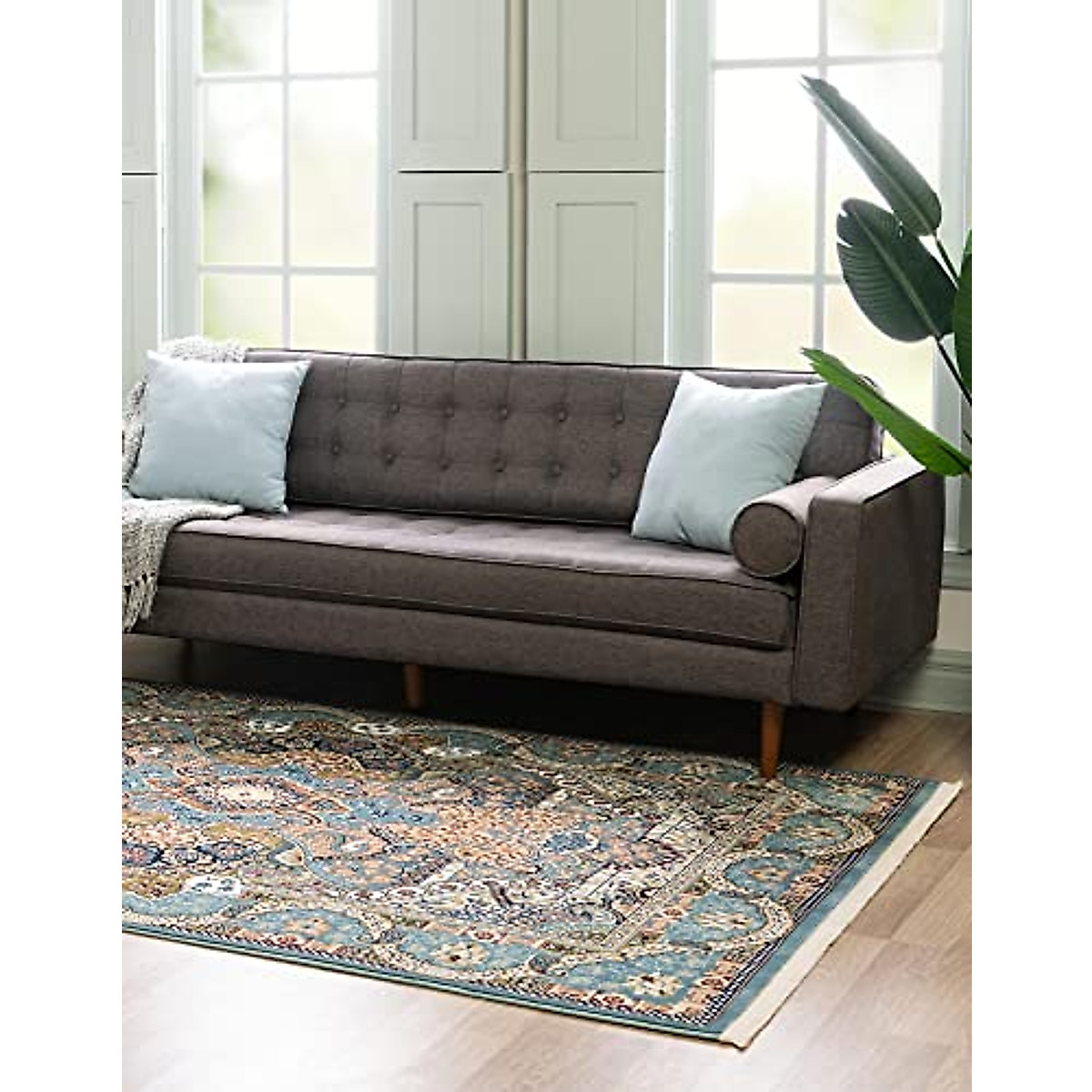 Unique Loom Narenj Collection Classic Traditional Medallion Textured Design Area Rug, 8 x 10 ft, Blue/Tan