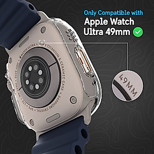 Pelican Protector Case for Apple Watch Ultra 2 / Ultra w/ Built-In Screen Protector [49mm] - Clear 9H Tempered Glass & Transparent Bumper Case Cover For iWatch/Apple Watch - Rugged