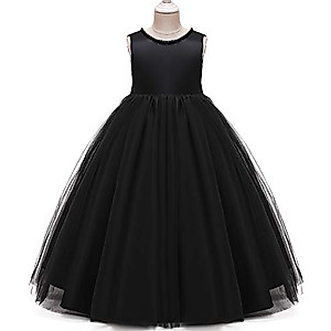 Baby Flower Girl Party Wedding Black Dress, Sleeveless Floor Length Tutu Tulle Dance Gown Infant 0-3 Months