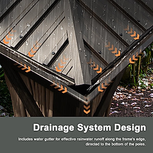 Domi 12x12FT Hardtop Gazebo with Netting & Curtains, Outdoor Aluminum Frame Gazebo with Galvanized Steel Double Roof, Outdoor Permanent Metal Pavilion for Patio Deck Lawn and Garden, Brown