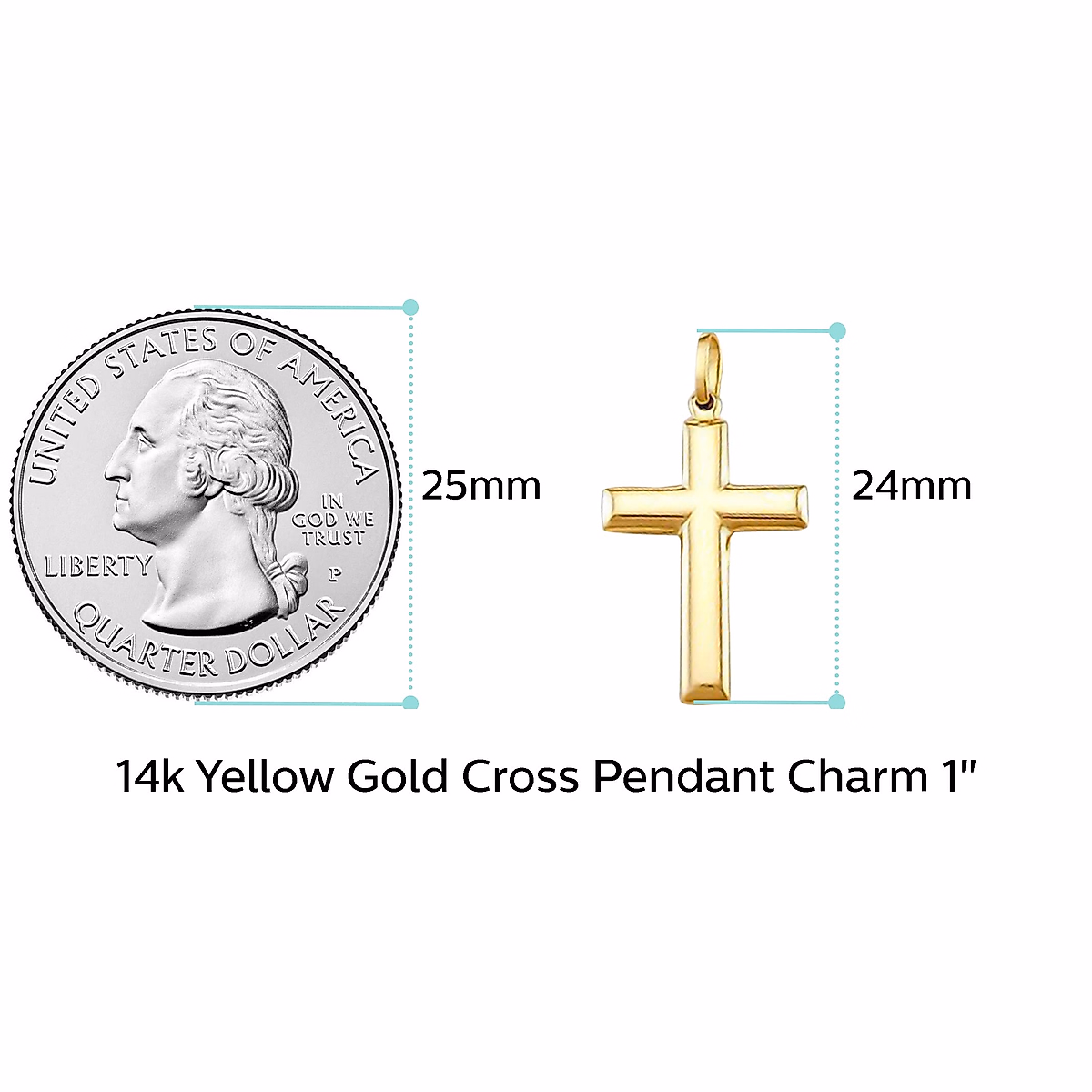 14k Yellow Gold Cross Pendant Charm Plain 1" - Jewelry Gifts For Women Wife Mom Gifts For Men Husband Dad