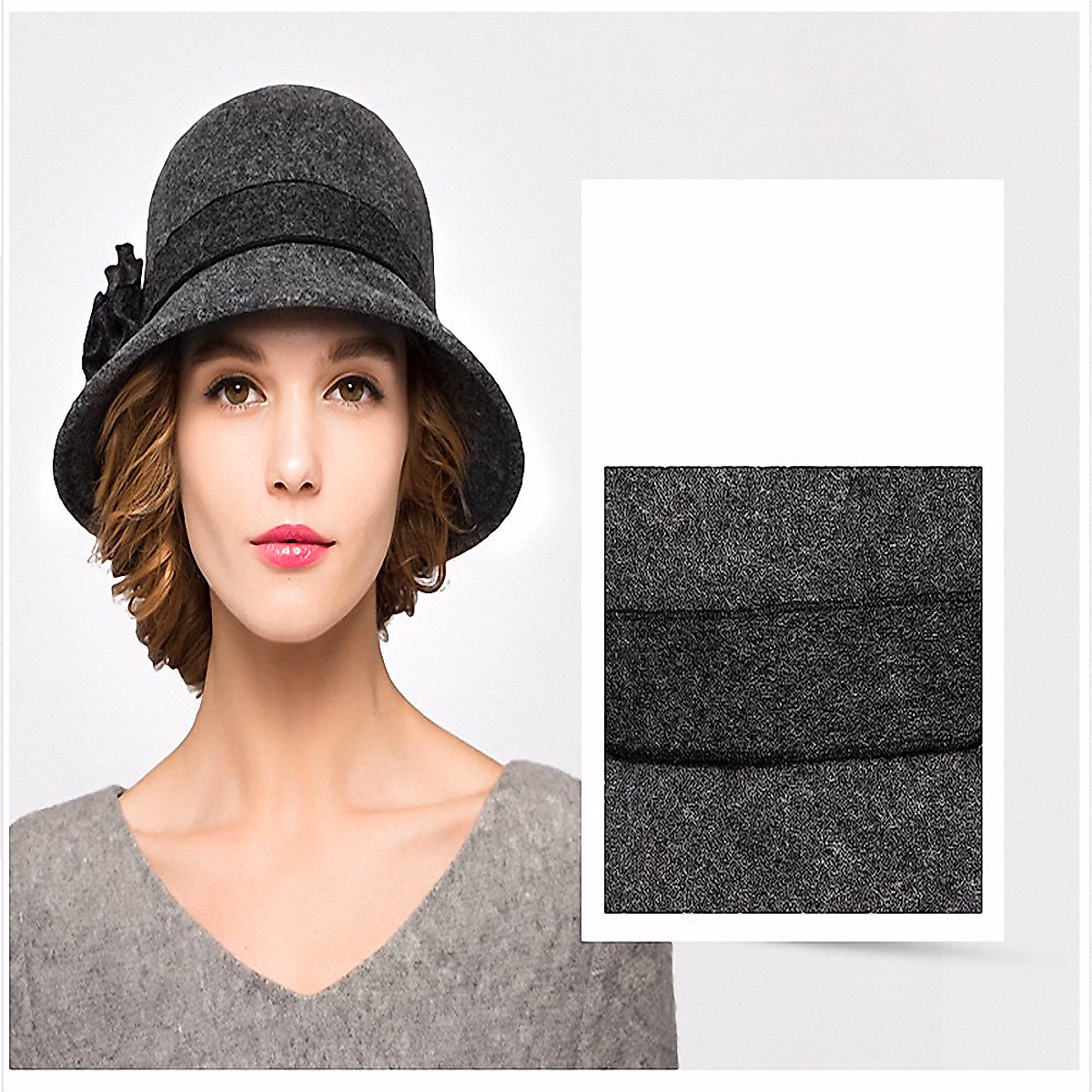 Maitose™ Women's Wool Felt Flowers Church Bowler Hats Dark Gray