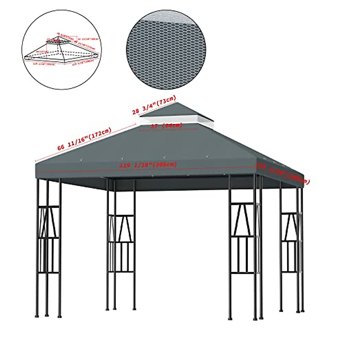 FOLAWO 10' X 10' Gazebo Replacement Canopy Double Tier Gazebo Covers for Yard Patio Garden Canopy Sunshade (Dark Gray)