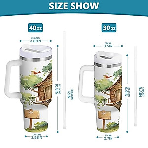 ODAWA Hand Painted Tree House Insulated Cup with Handle Insulated Tumblers Reusable Stainless Steel Water Bottle