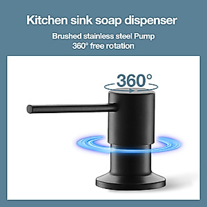 Matte Black Kitchen Sink Soap Dispenser, Ouen Countertop Pump Hand Lotion Built in Pump Soap Dispensers, Stainless Steel Sink Soap Dispenser Pump with 17oz Large Liquid Soap Bottle