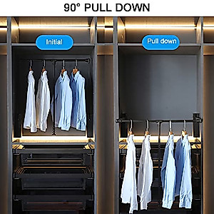 YCRD Wardrobe Lift, 90° Pull Down Closet Rod, Thicken Aluminum Rod for Closet, Clothes Hanging Rail, Space Saving Adjustable Width 20-26in 30kg/66lb