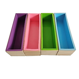 Ziliny 4 Pcs Flexible Rectangular Soap Mold Silicone Molds with Wood Box Soap Loaf Making Supplies DIY Tool for Making Craft(Purple, Green, Blue, Pink)