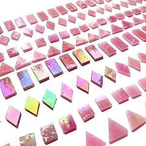 KALUCION Magic Iridescent Pink Stained Glass Mosaic Tiles for Crafts, 280 Pieces Mixed 4 Shapes Stained Glass Sheets Pieces for Mosaics