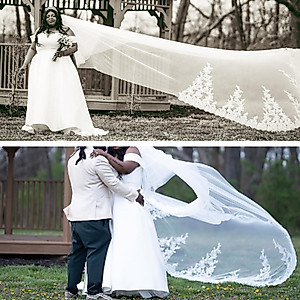 NCDIMS Newdeve Wedding Veils Cathedral Length 2 Tier Long Sequins Lace Edge Blusher with Comb 196" L 118" W