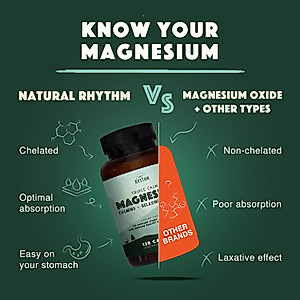 Natural Rhythm Triple Calm Magnesium 150 mg - 120 Capsules – Magnesium Complex Compound Supplement with Magnesium Glycinate, Malate, and Taurate. Calming Blend for Promoting Rest and Relaxation.