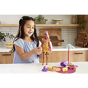 Barbie Color Reveal Foam! Doll & Pet Friend with 25 Surprises: Scented Bubble Solution, Outfits, Hair Extension, Accessories, Kid Bracelet & Charm Hidden in Sand; Sunny Strawberry-Theme