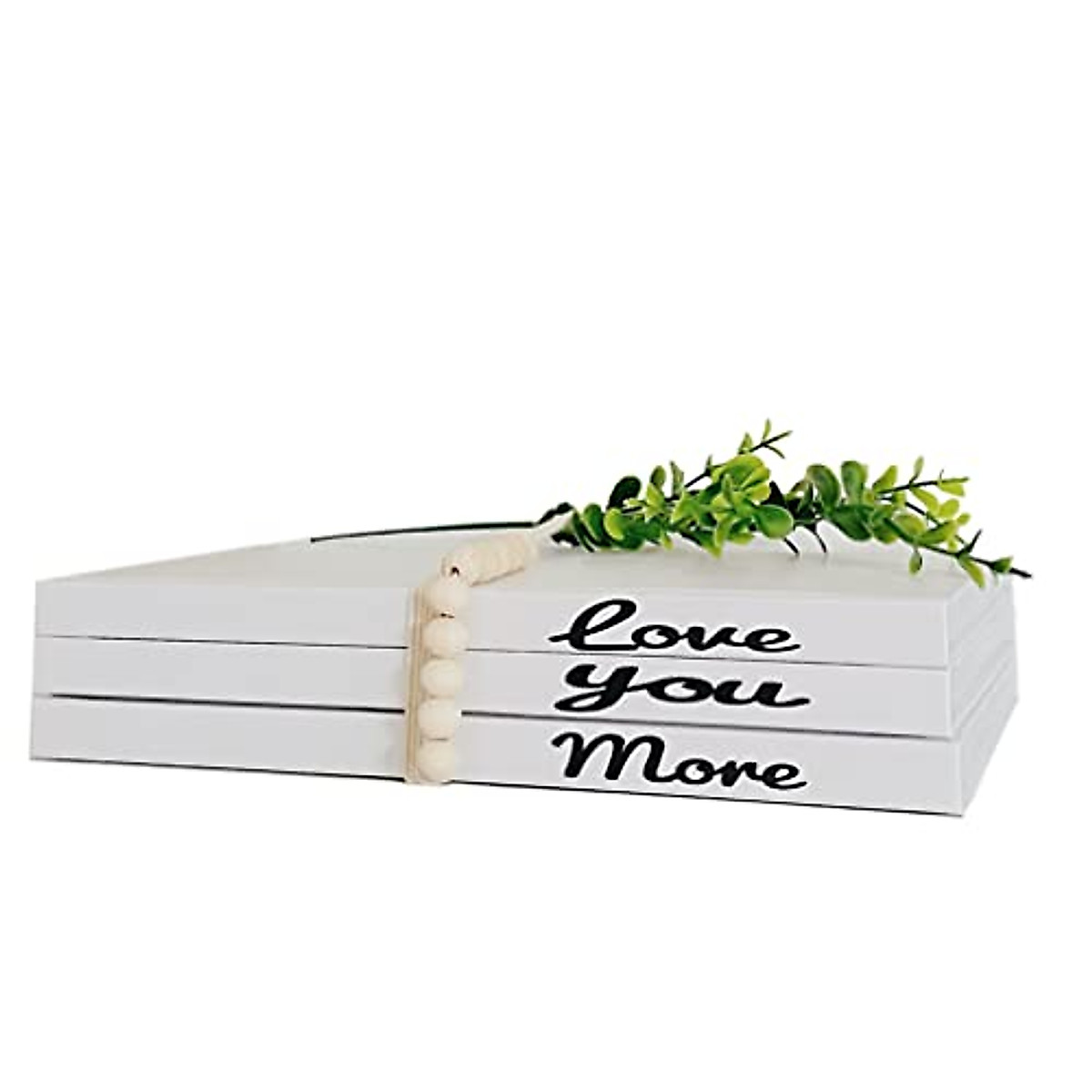 Product Kove Decorative Books for Home Decor - White Blank Books for Bookshelf, Display, Coffee Table Decor, Home Living Room Accessories - Includes Leaf, Wood Beads, Jute - Set of 3 (White)