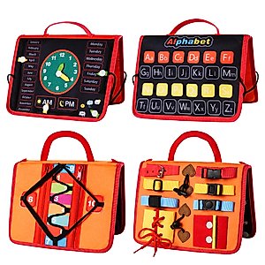 Toddler Busy Board,Montessori Toys for 3 4 Year Old,Sensory Board for Learning Fine Motor Skills,Toddler Activities for Travel Car Airplane,Practical Early Educational Sensory Toys