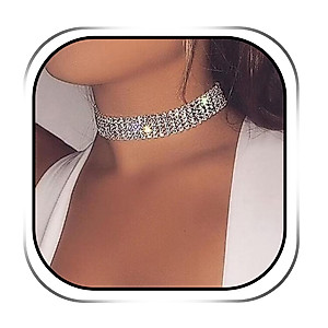 JONKY Rhinestone Choker Necklace Silver Crystal Necklaces 8 Row Chokers Sparkly Neck Chain Collar Prom Jewelry for Women