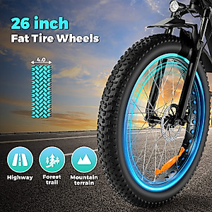 Speedrid Electric Bike 48V 500W Fat Tire Electric Bike Snow Bike 26" 4.0, 48V 10.4Ah Removable Battery and Professional 7 Speed (Black and Red)