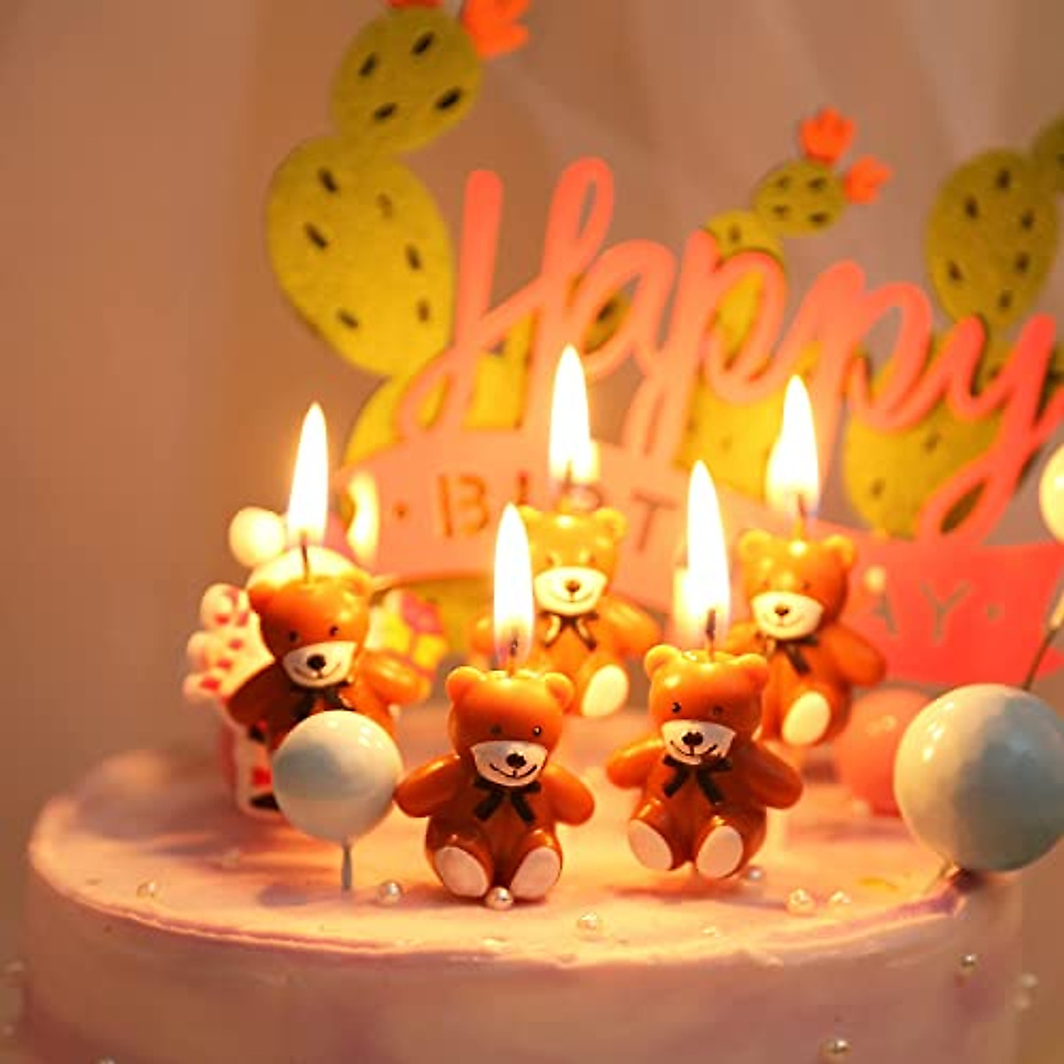 BoKin 5 Pcs Cute Brown Bear Birthday Candles, Teddy Bear Cake Topper, Mini Bears Candles for Kids Birthday Cake Decoration, Birthday Party Supplies