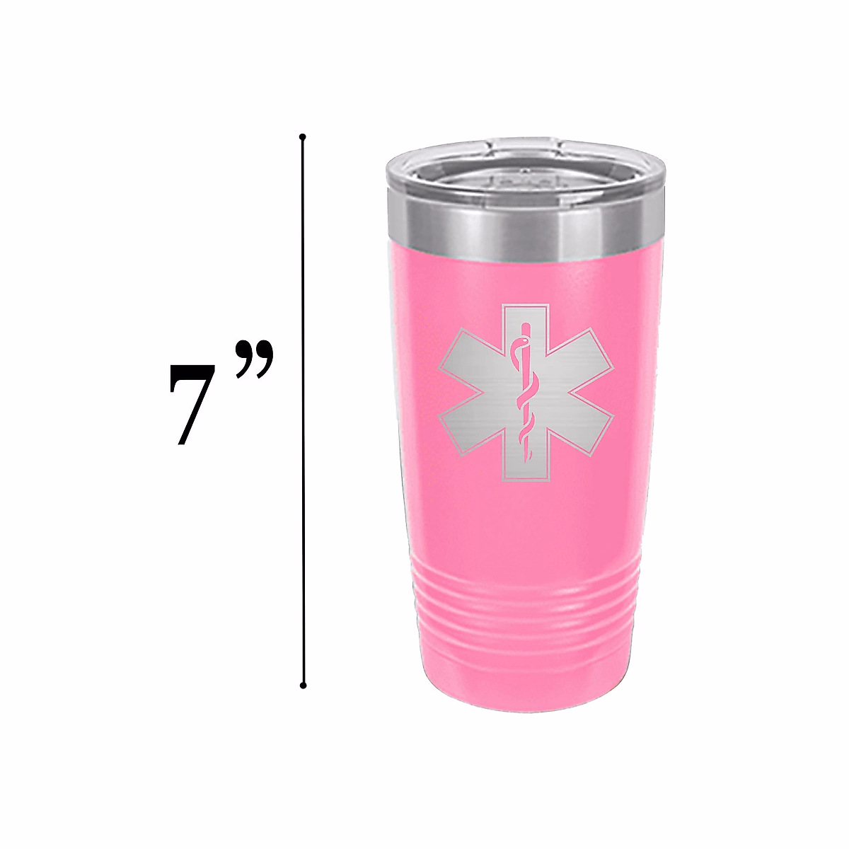 Rogue River Tactical EMT EMS Star of Life 20 Oz. Travel Tumbler Mug Cup w/Lid Paramedic (Pink)