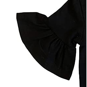 Lotus Lane Baby Onesie Black Onesie Bell Sleeve Romper Flared Ruffle Bodysuit Stretchy Big Bow Headband Outfit