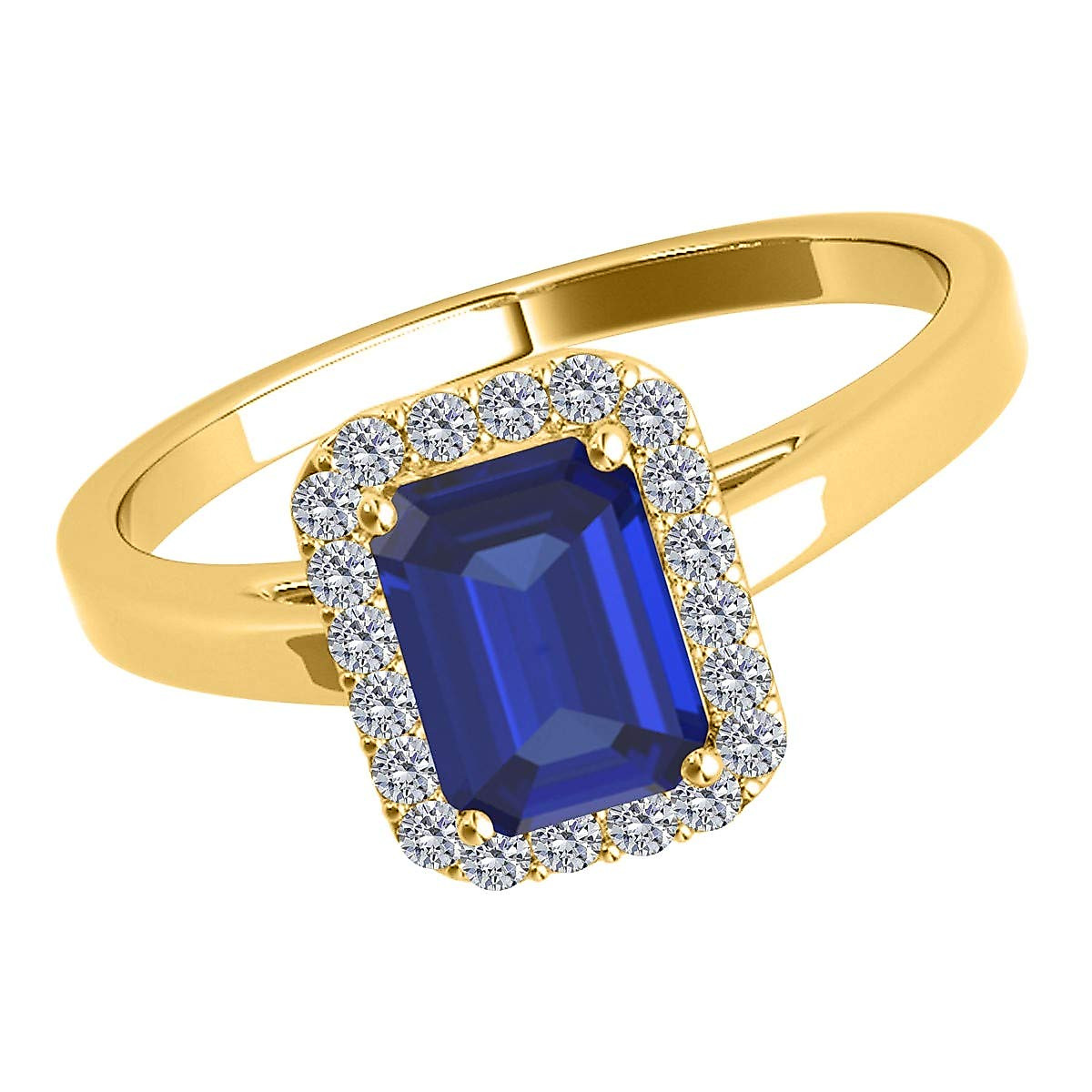 AoneJewelry Aone Jewelry 0.65 Cttw Emerald Cut Natural Sapphire And Diamond Cathederal Style Ring in 10k Gold (White And Yellow), Best Valentinesday Gift