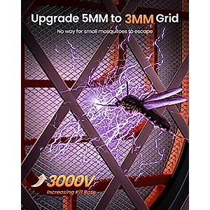 GAIATOP Electric Fly Swatter, 3000V Battery Powered Handheld Fly Zapper, 3-Layer Protection Grid Bug Zapper Racket for Home Bedroom Kitchen Office Backyard Patio Indoor Outdoor