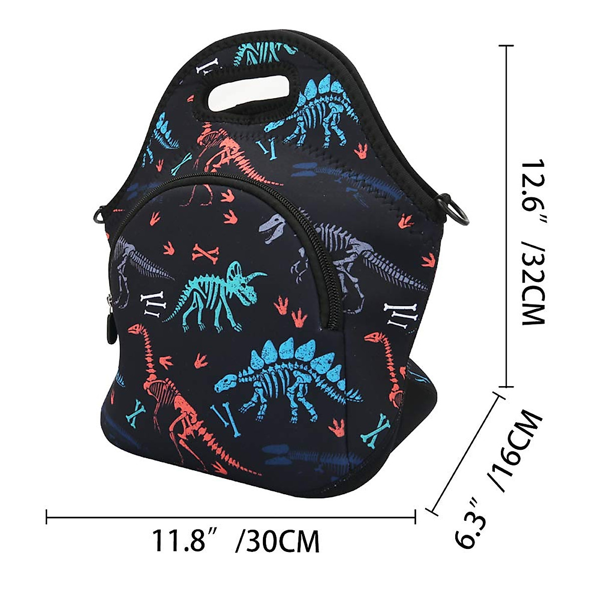 Violet Mist Neoprene Thermal Insulated Lunch Bag Tote Large with Extra Pocket Detachable Adjustable Shoulder Lunchbox Handbags Women men, Dinosaur-1