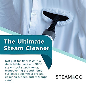 Steam and Go Supra Pro Multi-Surface Steam Mop - 90° Bendable Handle for Under Furniture, Detachable Handle with 10 Attachments for Tile Grout, Clothes, Fabric & Upholstery Handheld Steam Cleaner